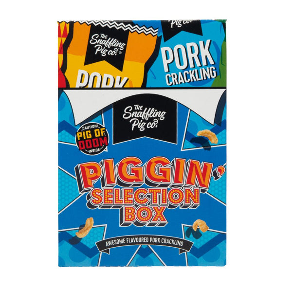 Piggin' Selection Box: Flavoured Pork Crackling Gift Box & Snaffling Pig